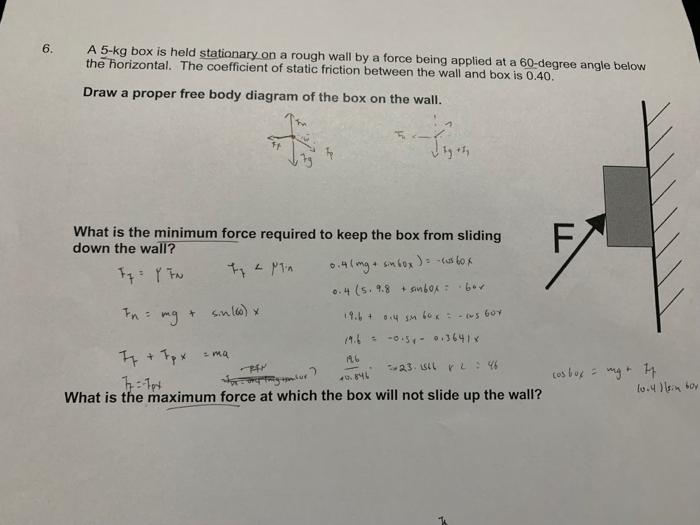 Solved A 5-kg box is held stationary on a rough wall by a | Chegg.com