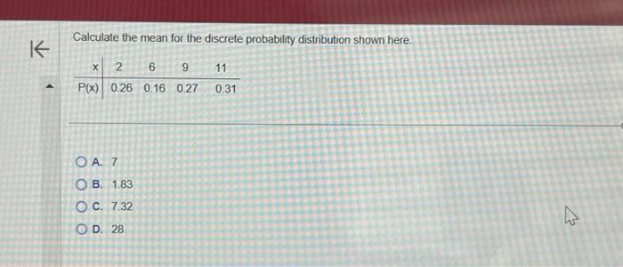 Solved Calculate the mean for the discrete probability | Chegg.com