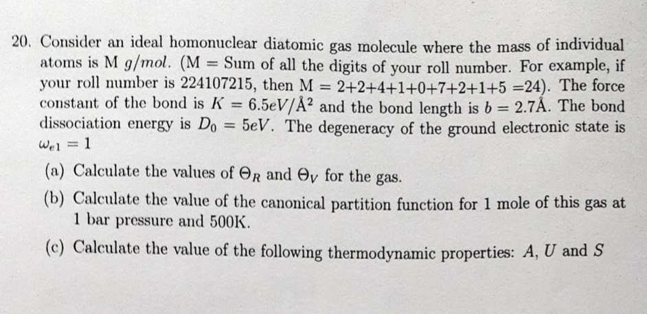 Solved Consider an ideal homonuclear diatomic gas molecule | Chegg.com