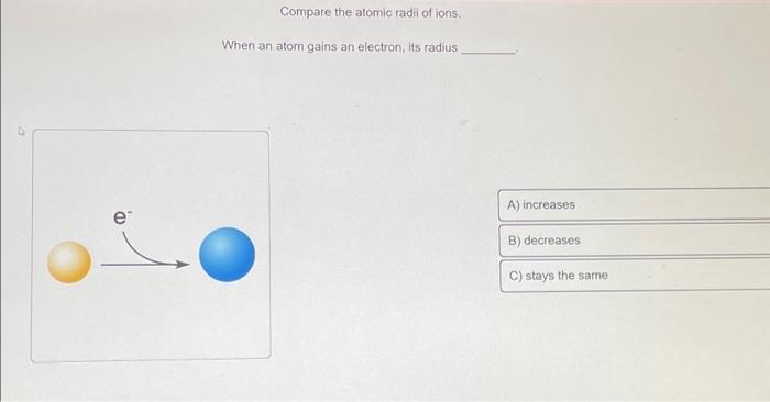 Solved Compare the atomic radii of ions. When an atom gains | Chegg.com