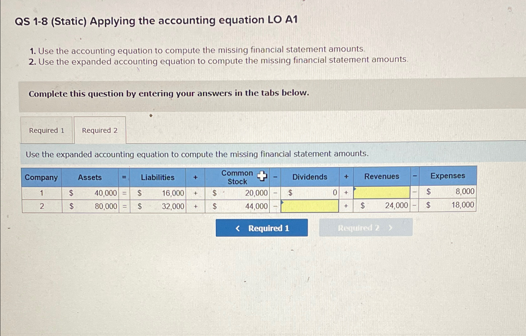 Solved QS 1-8 (Static) ﻿Applying the accounting equation LO | Chegg.com