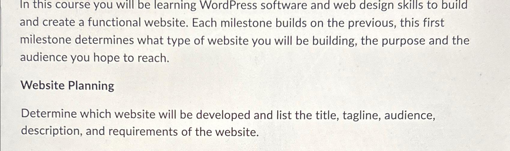 Solved In this course you will be learning WordPress | Chegg.com