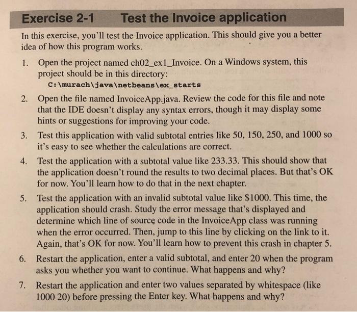 Solved Exercise 2-1 Test the Invoice application In this | Chegg.com