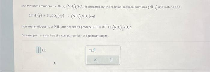 Solved The fertilizer ammonium sulfate is prepared by the | Chegg.com