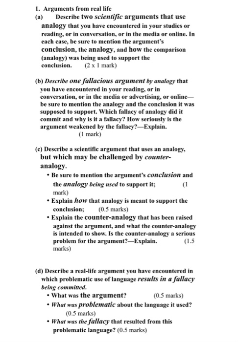 1. Arguments from real life (a) Describe two | Chegg.com