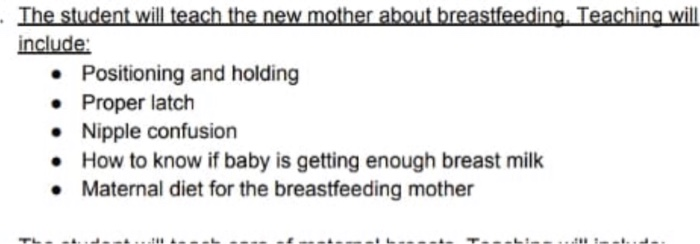 Solved The student will teach the new mother about | Chegg.com