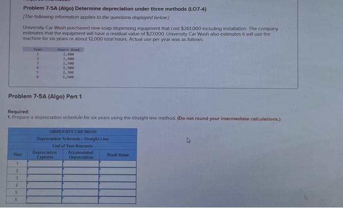 Solved Problem 7-5A (Algo) Determine depreciation under | Chegg.com
