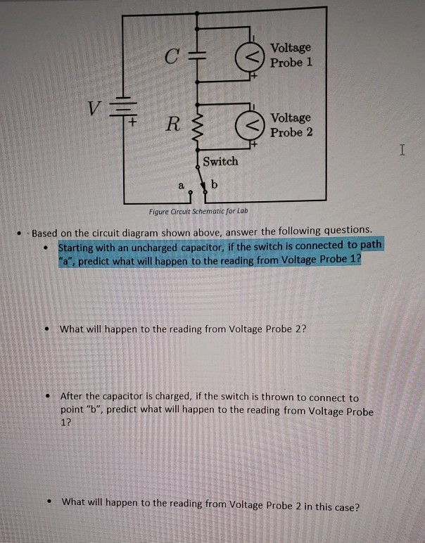 Solved C + Voltage Probe 1 V R Voltage Probe 2 I Switch a b | Chegg.com