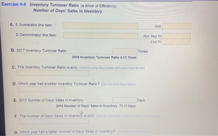 Exercise 4-4 Inventory Turnover Ratio (a driver of | Chegg.com