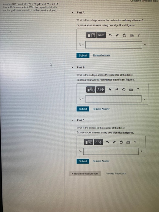 Solved Constants Periodic Table A series RC circuit with | Chegg.com