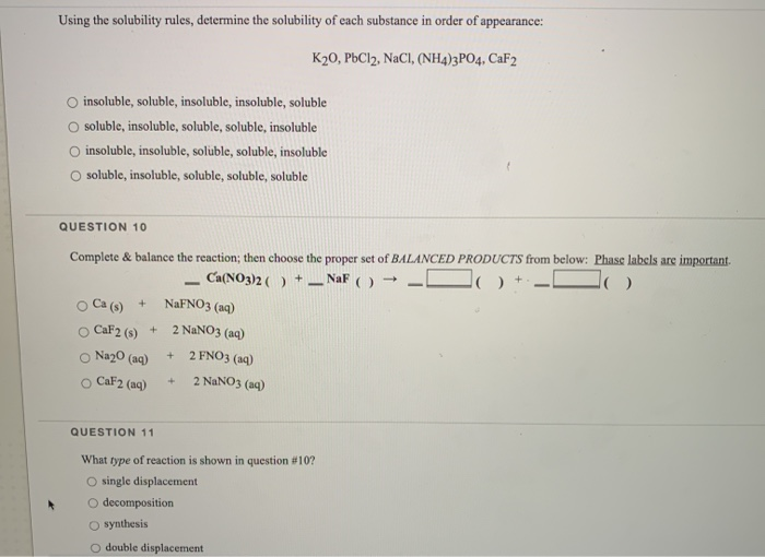 Solved Using the solubility rules, determine the solubility | Chegg.com