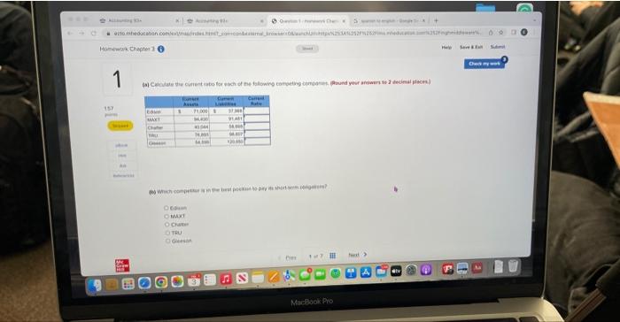 Solved (a) Calculate the current ratio for each of the | Chegg.com