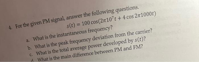 4. For the given PM signal, answer the following | Chegg.com