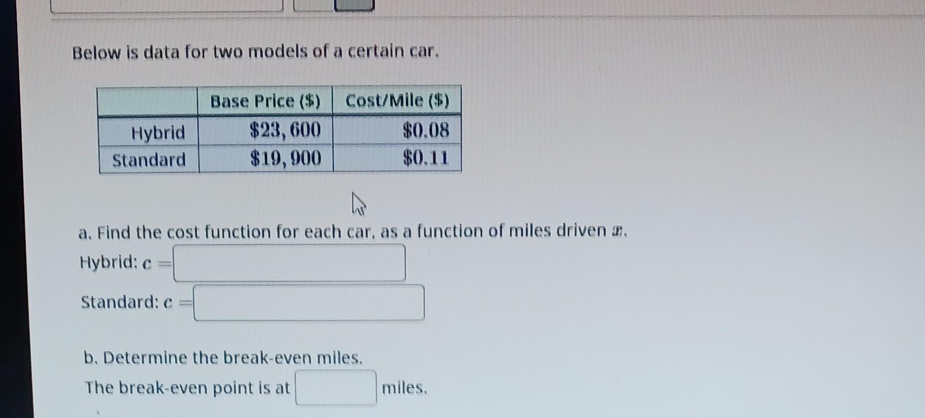 Solved Below is data for two models of a certain car. a. | Chegg.com