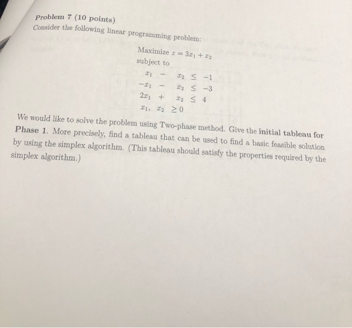 Solved Problem 7 (10 points) Consider the following linear | Chegg.com