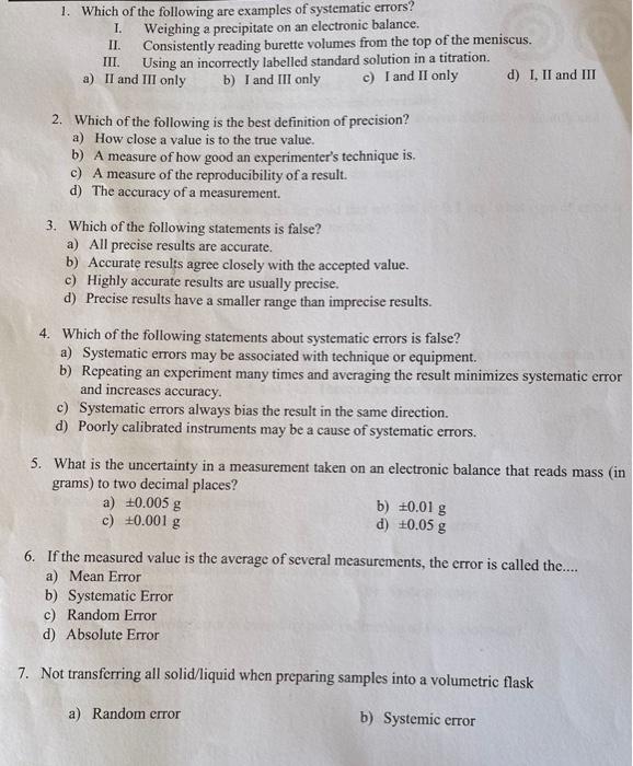 1. Which of the following are examples of systematic | Chegg.com