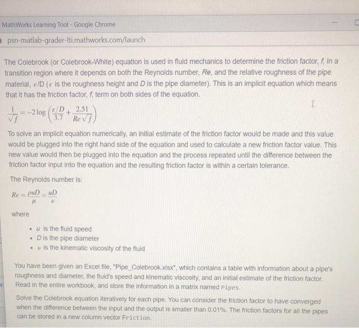 Solved The Colebrook (or Colebrook-White) equation is used | Chegg.com