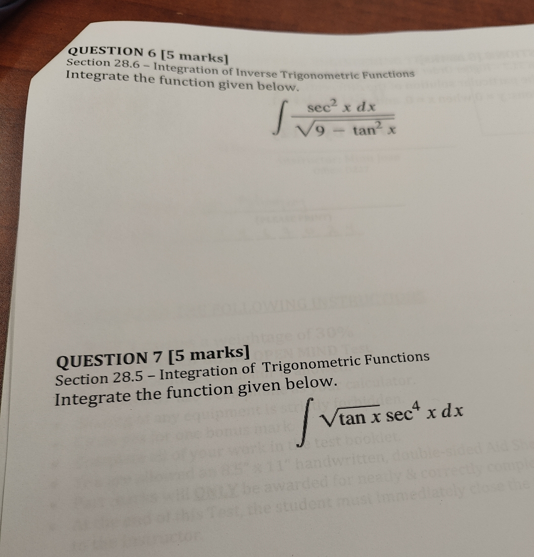 Solved QUESTION 6 [5 ﻿marks]Section 28.6 - ﻿Integration of | Chegg.com