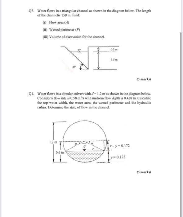 Q3. Water flows in a triangular channel as shown in | Chegg.com