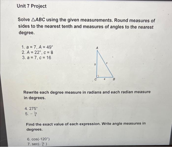 Solved Solve ABC using the given measurements. Round | Chegg.com
