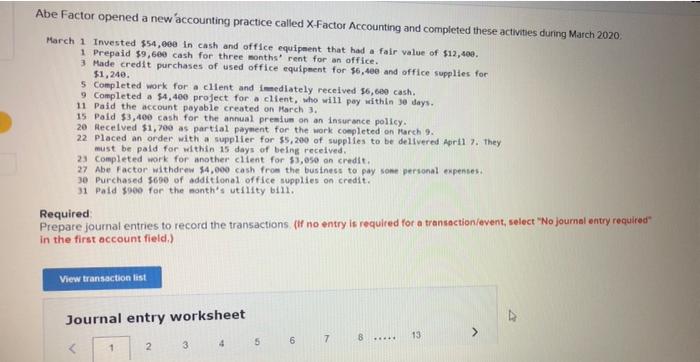 Solved Abe Factor opened a new accounting practice called | Chegg.com
