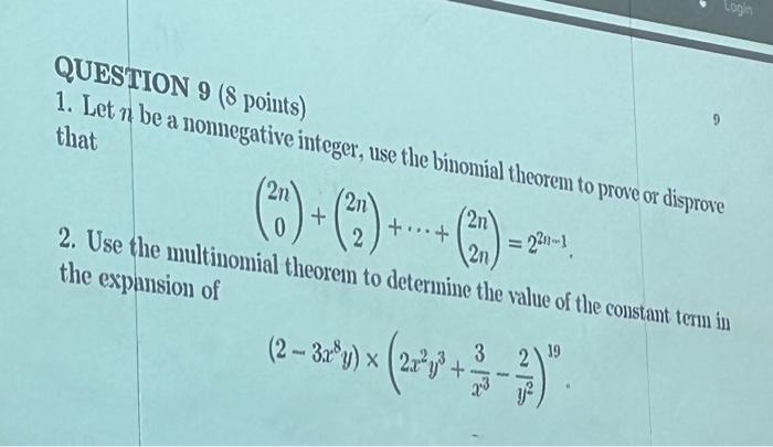Solved QUESTION 9 (8 points) 1. Let n be a nonnegative | Chegg.com