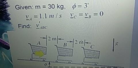 Solved to solve consider VA=1,3m m/s VB=0,1m/s VC=0 m=30kg | Chegg.com