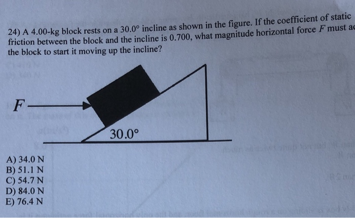 Solved 24) A 4.00-kg block rests on a 30.0° incline as shown | Chegg.com