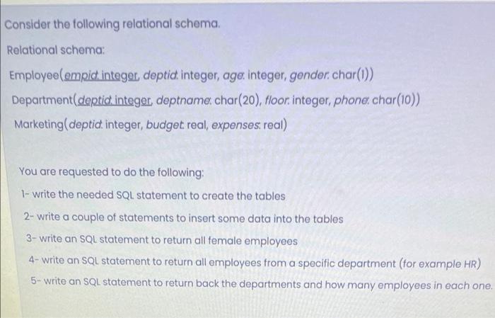 Solved Consider the following relational schema. Relational | Chegg.com Solved Consider the following relational schema. Relational | Chegg.com