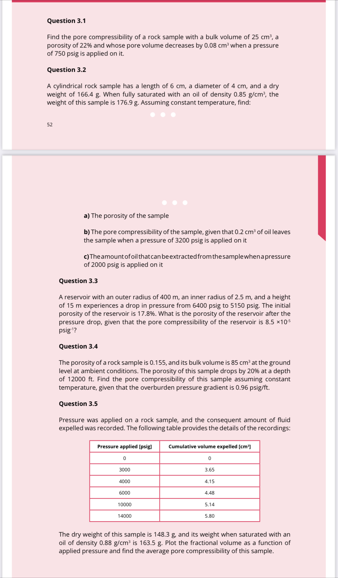 Solved Question 3.1Find the pore compressibility of a rock | Chegg.com