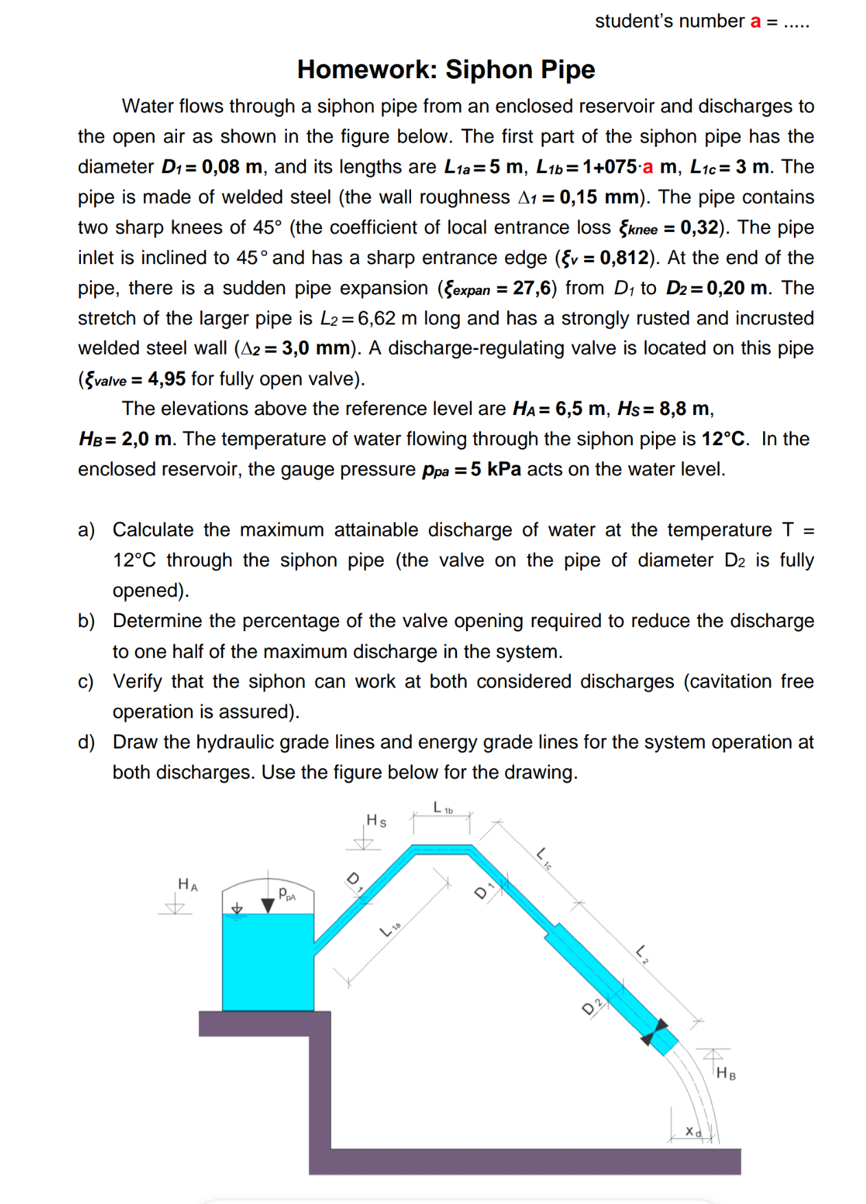Solved student's number a=q,Homework: Siphon PipeWater flows | Chegg.com