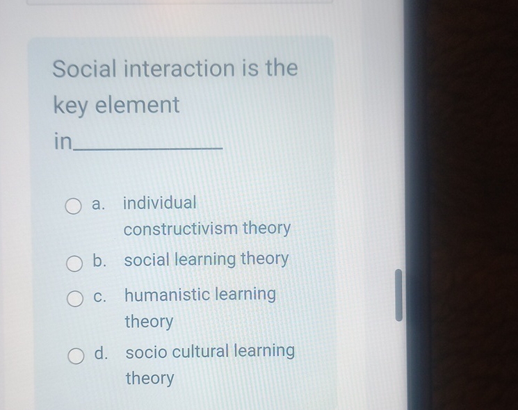 Solved Social interaction is the key element in a. | Chegg.com
