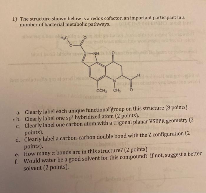 Solved 1) The structure shown below is a redox cofactor, an | Chegg.com