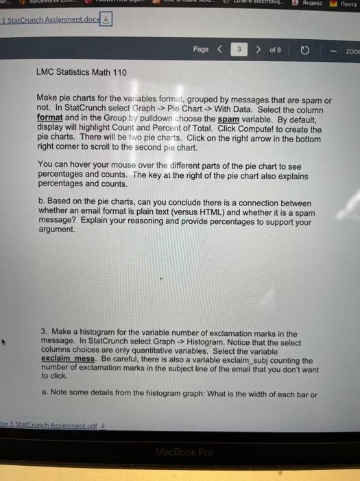 Part 1: Email50 Data Set Log in to StatCrunch.com and | Chegg.com