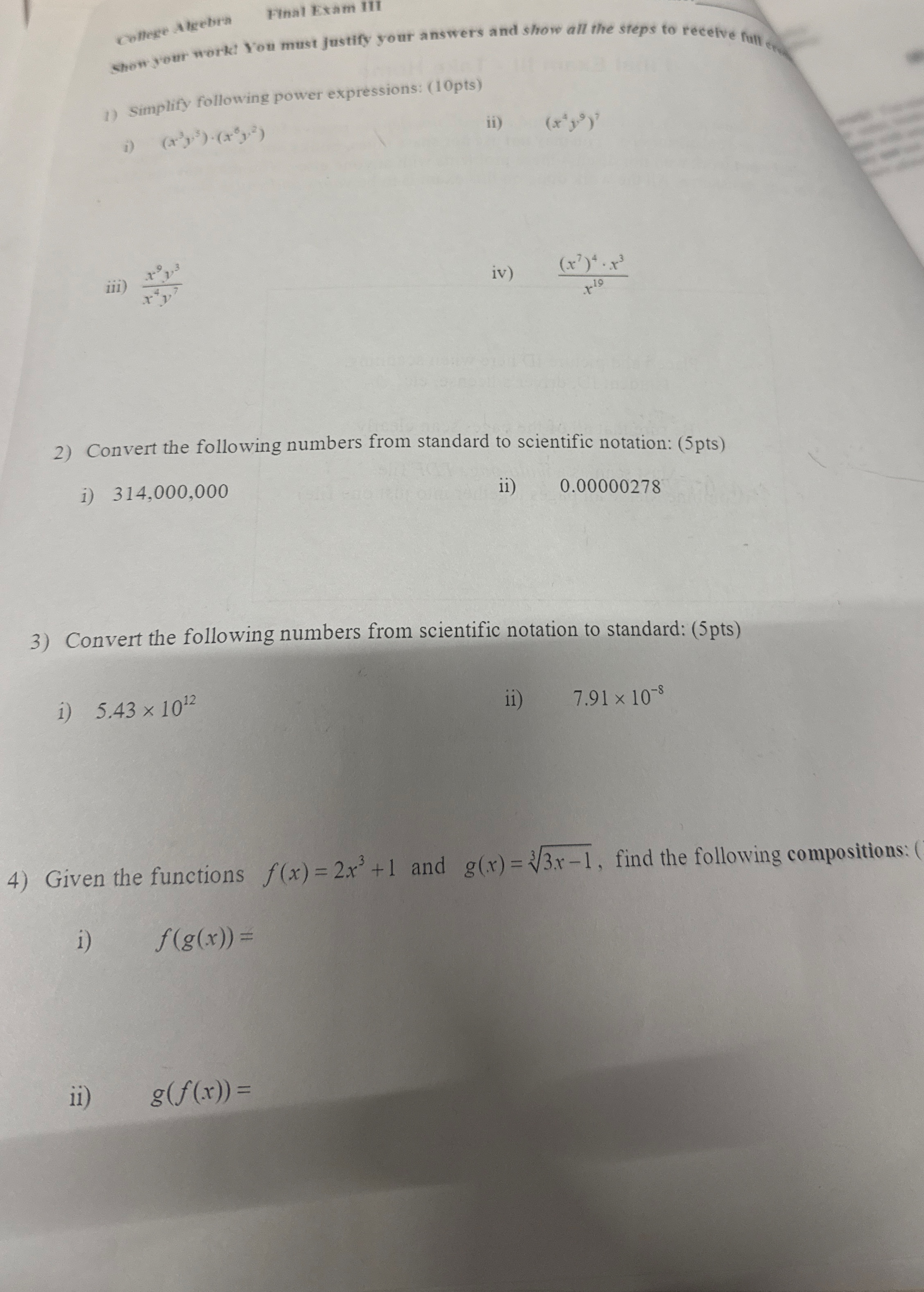 Solved Final Exam 111Simplify following power expressions: | Chegg.com