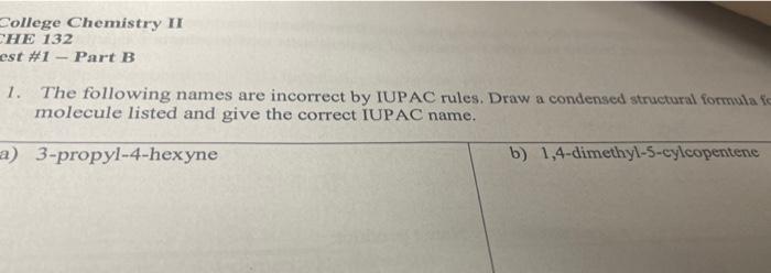 Solved 1. The following names are incorrect by IUPAC rules. | Chegg.com