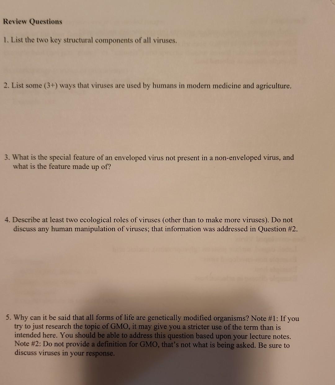 Solved 1. List the two key structural components of all | Chegg.com