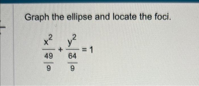 Solved Graph the ellipse and locate the foci. 949x2+964y2=1 | Chegg.com