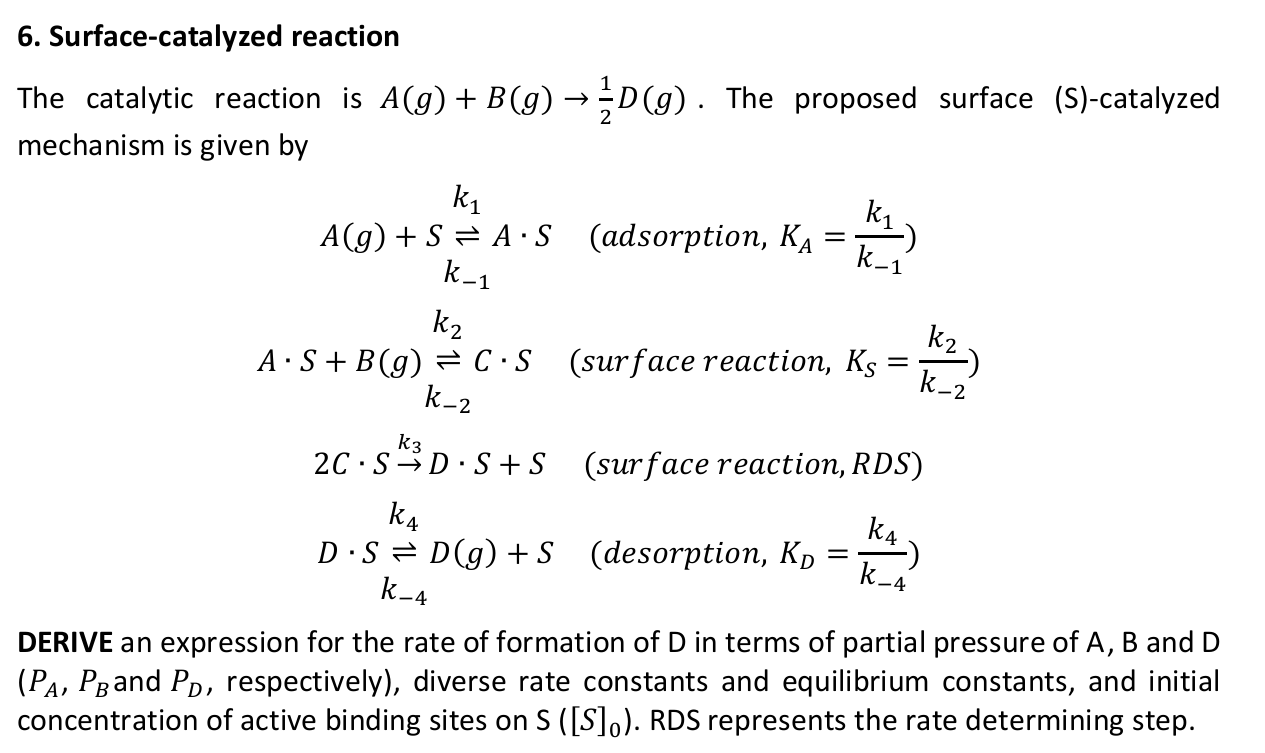 Solved Surface-catalyzed reactionThe catalytic reaction is | Chegg.com