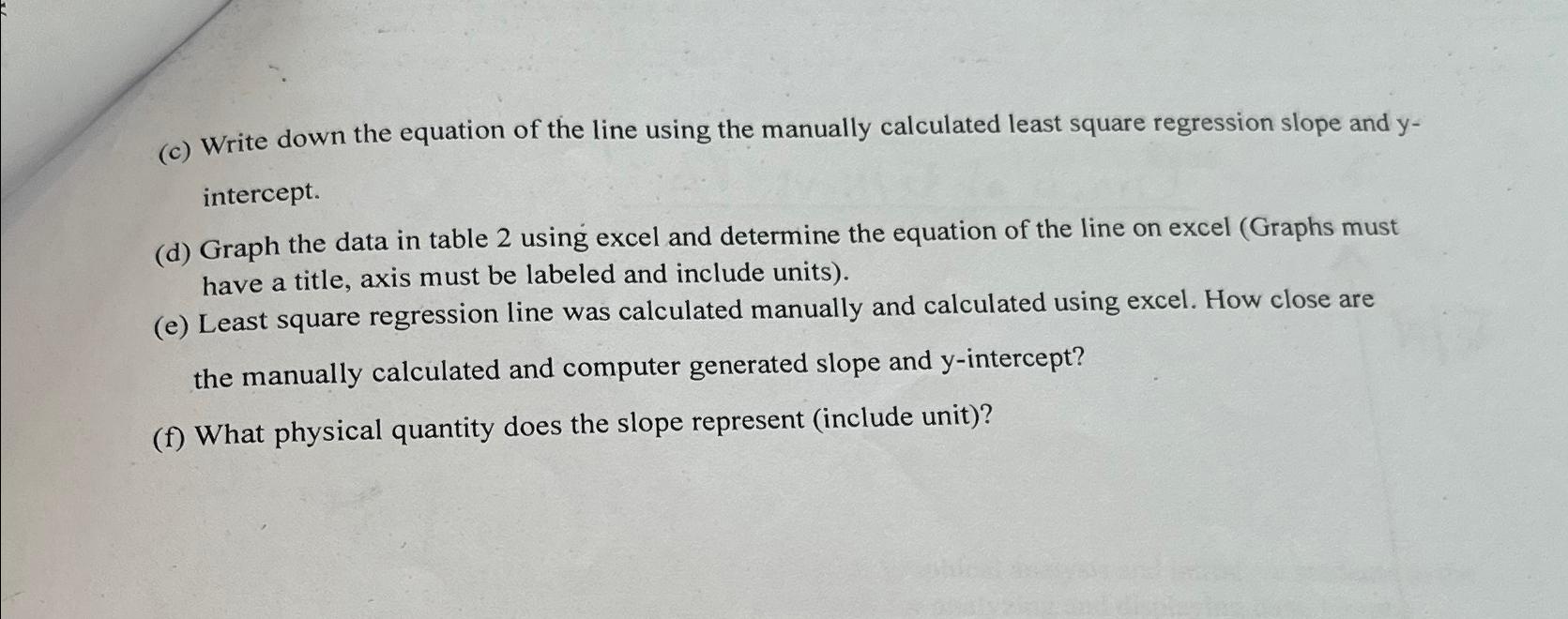 (c) ﻿Write down the equation of the line using the | Chegg.com