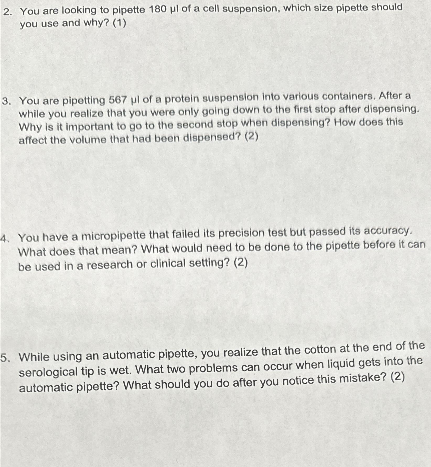 Solved You are looking to pipette 180μl ﻿of a cell | Chegg.com
