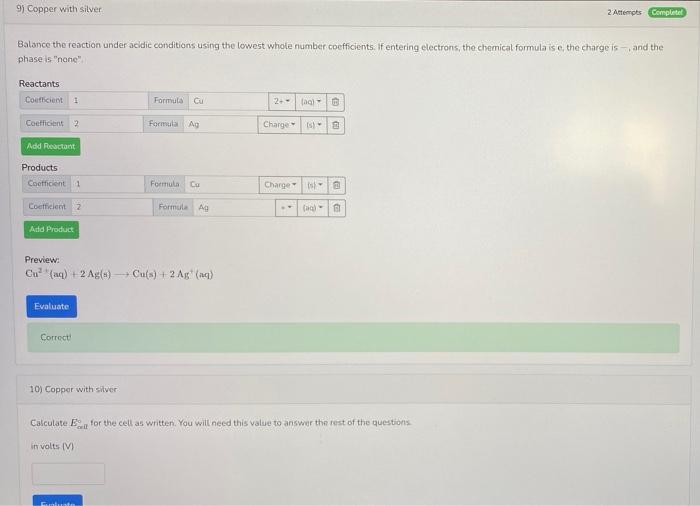 Solved 9) Copper with silver 2 Attempts Completel Balance | Chegg.com