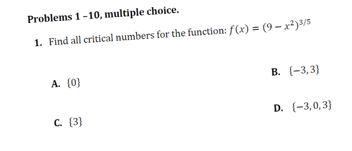 Solved Problems 1-10, ﻿multiple choice.Find all critical | Chegg.com