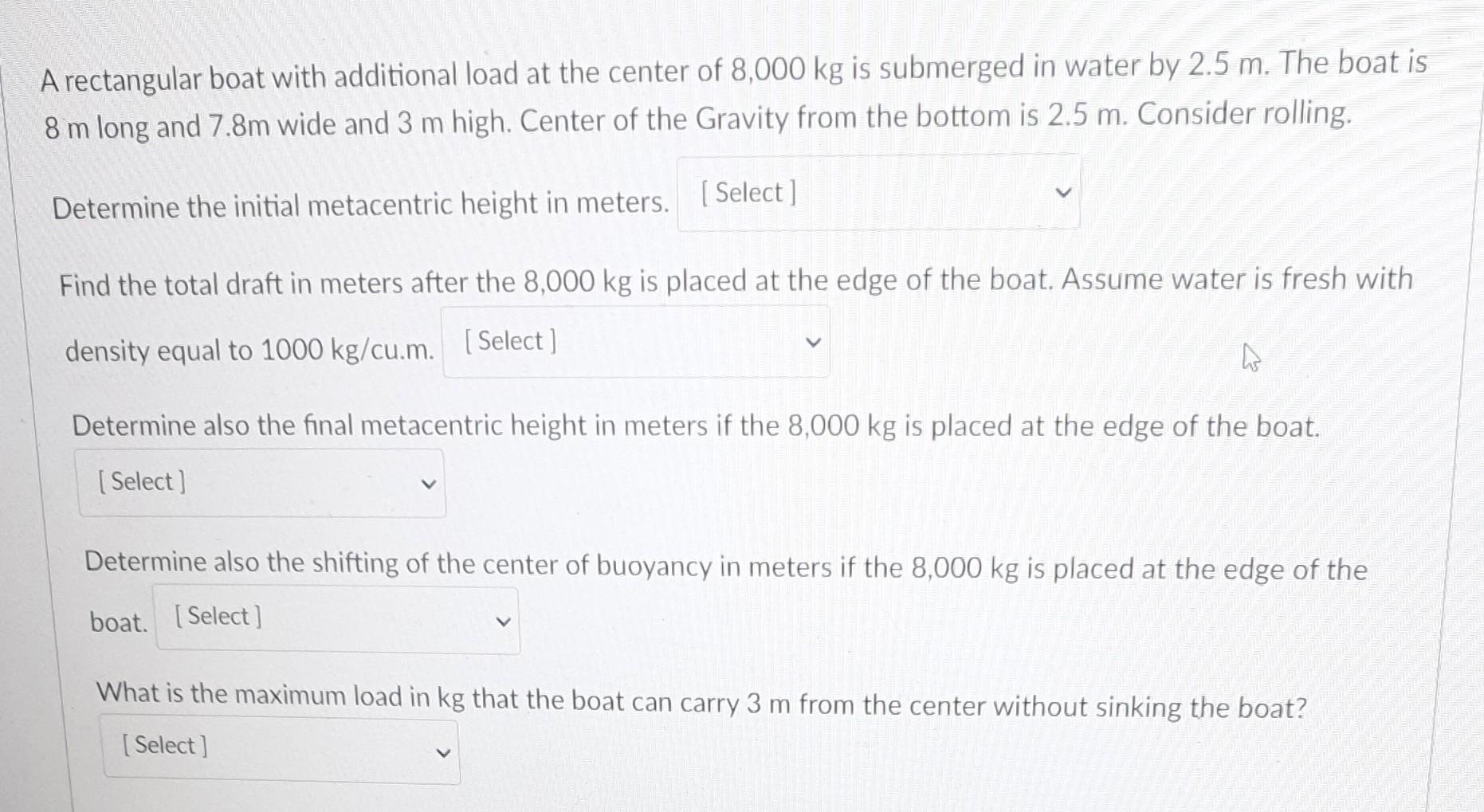Solved A rectangular boat with additional load at the center | Chegg.com