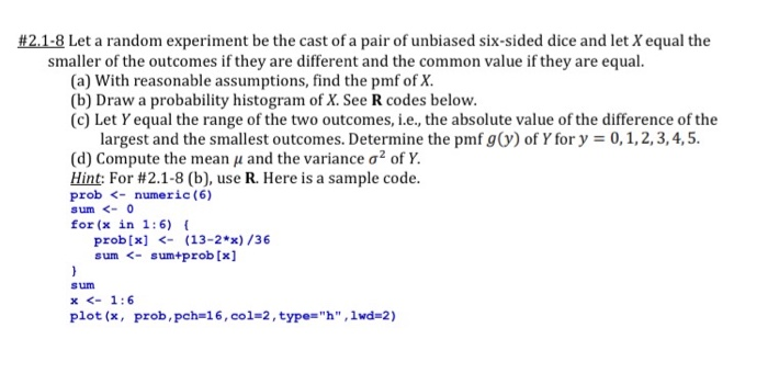 Solved #2.1-8 let a random experiment be the cast of a pair | Chegg.com