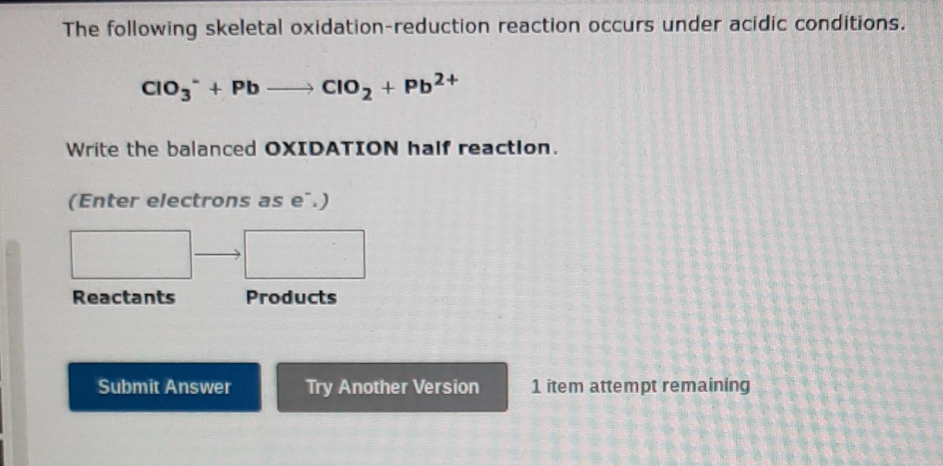 Solved The following skeletal oxidation-reduction reaction | Chegg.com