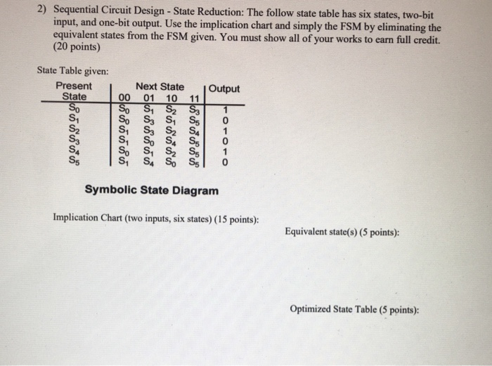 Solved 2) Sequential Circuit Design - State Reduction: The | Chegg.com