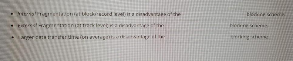 Solved Internal Fragmentation (at block/record level) is a | Chegg.com