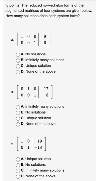 Solved (8 points) The reduced row-echelon forms of the | Chegg.com