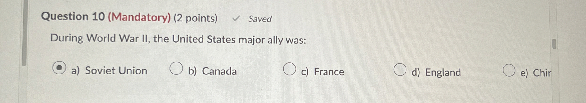 Question 10 (Mandatory) (2 ﻿points) ﻿SavedDuring | Chegg.com